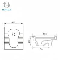 China 530x430x190/230mm Ceramic Squatting Pan Toilet Anti Slip Without S Bend for sale