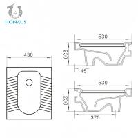 China Premium Ceramic Squatting Pan Toilet 530x430mm OEM Customizable Accessories Included for sale