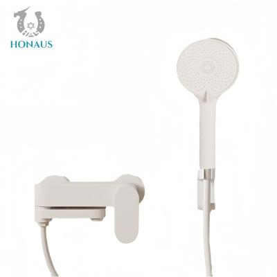China Cream Style Exposed Valve Shower Set Two Outlets Brass Body 90°C for Apartment for sale