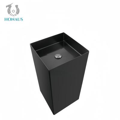 China Modern Full Pedestal Wash Basin Stainless Steel Luxury Hotel Apartment 40kg Floor Mounted for sale