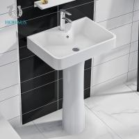 China Ceramic Full Pedestal Wash Basin 40kg Modern Design for Hotel Apartment Bathroom for sale