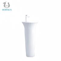 China Luxury Ceramic Full Pedestal Wash Basin 440x440x870mm Floor Mounted One Piece for sale
