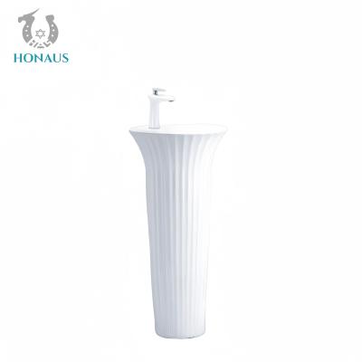 China Luxury Ceramic Full Pedestal Wash Basin 440x440x870mm Floor Mounted One Piece for sale