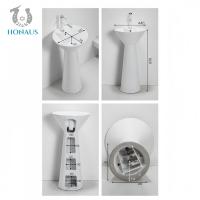 China Luxury Ceramic Full Pedestal Wash Basin 440x440x870mm Floor Mounted One Piece for sale