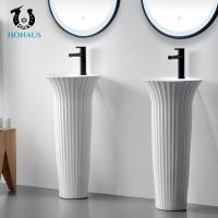 China Luxury Ceramic Full Pedestal Wash Basin 440x440x870mm Floor Mounted One Piece for sale