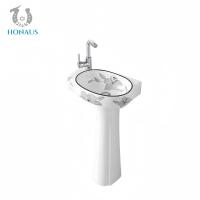 China Chinese Style Full Pedestal Wash Basin with Mirror Ceramic Two Piece Bathroom Sink 40-50kg for sale