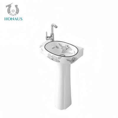 China Chinese Style Full Pedestal Wash Basin with Mirror Ceramic Two Piece Bathroom Sink 40-50kg for sale