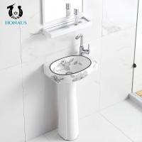 China Chinese Style Full Pedestal Wash Basin with Mirror Ceramic Two Piece Bathroom Sink 40-50kg for sale