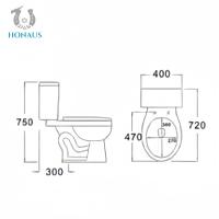 China Classic Two Piece Toilet Bowl Round High Temp Ceramic Single Flush 750x400x720mm for sale