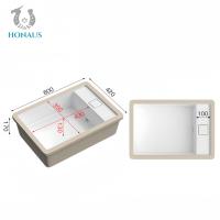 China Modern Rectangular Inset Basin Ceramic White 600x420mm Side Drainage Button Under Mount Sink for sale