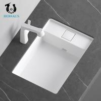 China Modern Rectangular Inset Basin Ceramic White 600x420mm Side Drainage Button Under Mount Sink for sale
