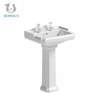 China Classic Ceramic Full Pedestal Wash Basin 590x470x280x900mm Retro White Single Faucet Hole for sale