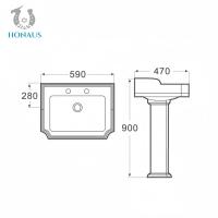 China Classic Ceramic Full Pedestal Wash Basin 590x470x280x900mm Retro White Single Faucet Hole for sale