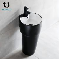 China Modern Full Pedestal Wash Basin 430x330x820mm Premium Ceramic Black Red Hotel Bathroom Sink for sale
