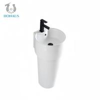 China Modern Full Pedestal Wash Basin 430x330x820mm Premium Ceramic Black Red Hotel Bathroom Sink for sale
