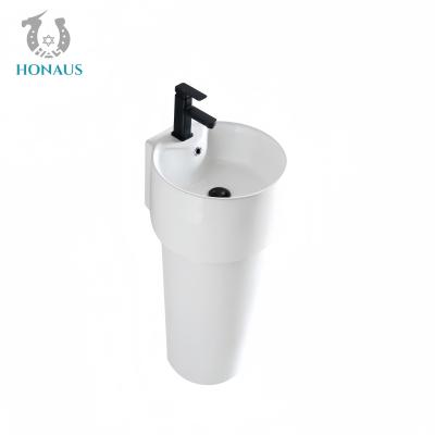 China Modern Full Pedestal Wash Basin 430x330x820mm Premium Ceramic Black Red Hotel Bathroom Sink for sale
