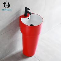 China Modern Full Pedestal Wash Basin 430x330x820mm Premium Ceramic Black Red Hotel Bathroom Sink for sale