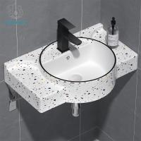 China Classic Bathroom Wall Hung Basin Marble Grain Best Ceramic White Hotel House Use for sale