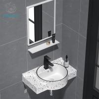 China Classic Bathroom Wall Hung Basin Marble Grain Best Ceramic White Hotel House Use for sale