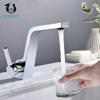 China Modern Brass Wash Basin Faucet Hot Cold Water Deck Mounted Gravity Die Casting 90°C for sale