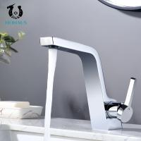 China Modern Brass Wash Basin Faucet Hot Cold Water Deck Mounted Gravity Die Casting 90°C for sale