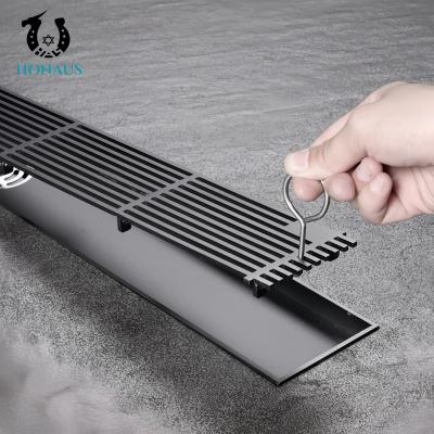 China Brass Floor Drain 800x80mm Gun Grey Fast Drainage Anti Block for Bathroom Shower for sale