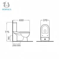 China Two Piece Toilet Bowl Dual Flush 650x370x775mm Soft Close Cover Anti Stain Ceramic for sale