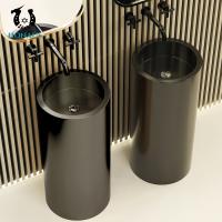 China Modern Stainless Steel Full Pedestal Wash Basin 420x800mm Black Customizable for sale