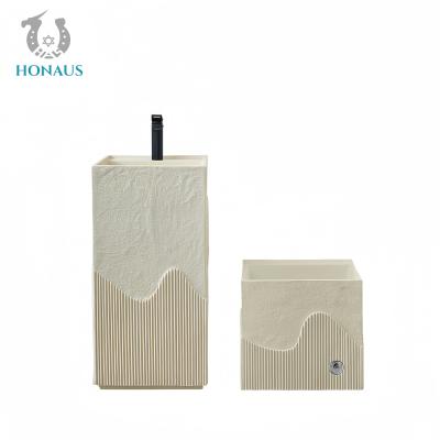 China Outdoor Retro Full Pedestal Wash Basin Sintered Stone 420x420x825mm Custom Colors for sale
