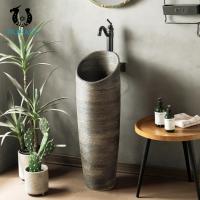China Art Design Full Pedestal Wash Basin 290x950mm High Temp Fired Ceramic for Hotel Apartment for sale