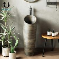 China Art Design Full Pedestal Wash Basin 290x950mm High Temp Fired Ceramic for Hotel Apartment for sale