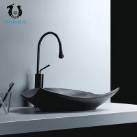 China Luxury Bathroom Countertop Basin High Quality Ceramic Art Design Shape Black for sale