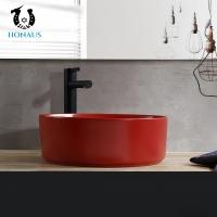 China Modern Bathroom Countertop Basin Premium Quality Ceramic Red Art Basin Round for sale