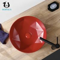 China Modern Bathroom Countertop Basin Premium Quality Ceramic Red Art Basin Round for sale