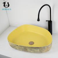 China Modern Yellow Ceramic Countertop Basin 390x140x545mm Customizable Round Shape for Hotel Apartment for sale