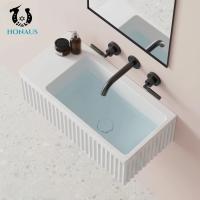 China Modern Wall Hung Ceramic Wash Basin 15L White Black Custom Size for Hotel Apartment for sale