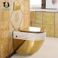 China Luxury Wall Hung Toilet Bowl Golden Electroplated Ceramic Nano Glaze 3/6L Dual Flush 200kg Load for sale