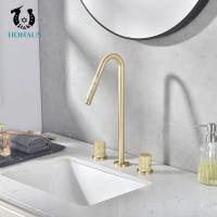 China Luxury Wash Basin Faucet Copper Body Electroplated Golden Two Handles Mixer Hot Cold Water for sale