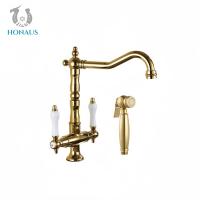 China Retro Brass Wash Basin Faucet Hot Cold Mixer Deck Mounted Gold Silver Hotel Bathroom for sale