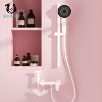China Three Handle Exposed Shower Set with Multi Mode Handheld Spray 3 Outlets Brass Wall Mounted for sale