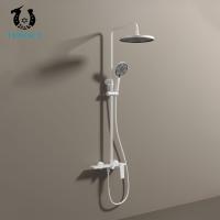 China Wall Mounted Exposed Shower Set Brass Body White Gold Ceramic Valve Core Three Outlets Luxury Hotel for sale