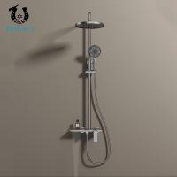 China Wall Mounted Exposed Shower Set Brass Body White Gold Ceramic Valve Core Three Outlets Luxury Hotel for sale