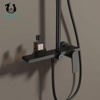 China Wall Mounted Exposed Shower Set Brass Body White Gold Ceramic Valve Core Three Outlets Luxury Hotel for sale