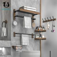 China Modern Wall Mounted 6 Piece Aluminum Bathroom Shower Accessories Set White Wood Drill Free for sale