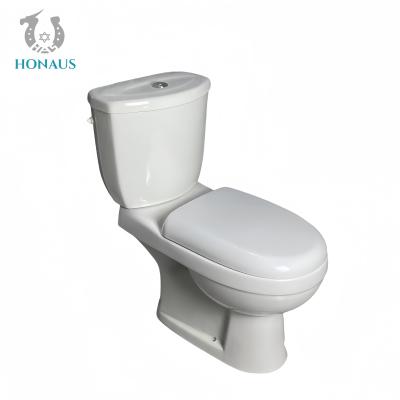 China Two Piece Elongated Toilet Bowl Ceramic White 680x760x390mm Floor Mounted P Trap for sale