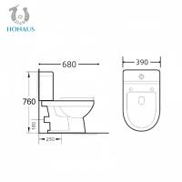 China Two Piece Elongated Toilet Bowl Ceramic White 680x760x390mm Floor Mounted P Trap for sale