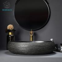 China Bathroom Countertop Basin Ceramic Sintered Stone Art Design Multi Shapes Black for sale