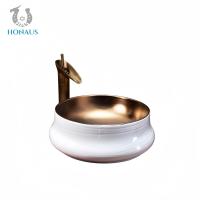 China Bathroom Countertop Basin Exquisite Ceramic Modern Style White Gold Coated Surface for sale