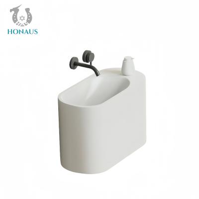 China Modern Wall Hung Sintered Stone Bathroom Basin 450x295x220mm White Hotel Apartment for sale