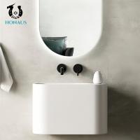 China Modern Wall Hung Sintered Stone Bathroom Basin 450x295x220mm White Hotel Apartment for sale